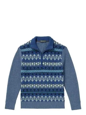 Loro Piana Fair Isle Ribbed-knit Cashmere Half-zip Sweater - Blue