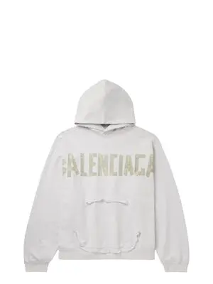 Balenciaga Oversized Distressed Logo-print Hoodie - Neutrals