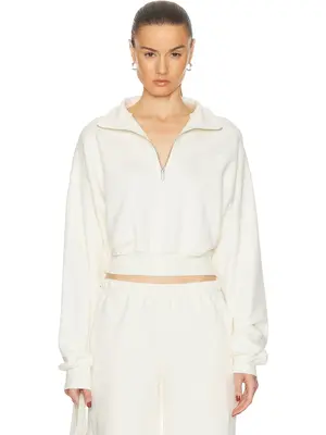 Eterne Cropped Half Zip Sweatshirt - Cream