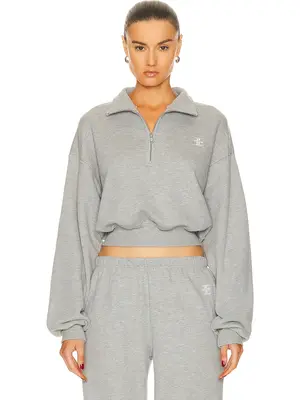 Eterne Cropped Half Zip Sweatshirt - Heather Grey