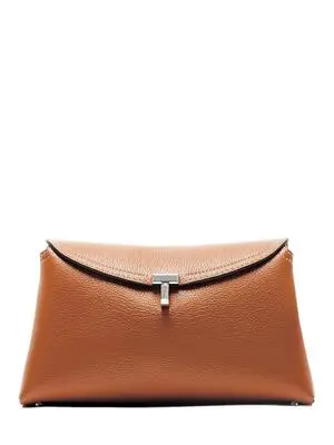 TOTEME T-lock Pebble-grained Leather Clutch - Tan