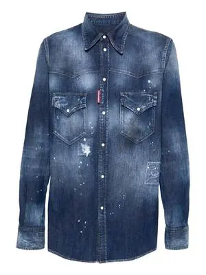 Dsquared2 Paint-splatter Denim Shirt - Blue