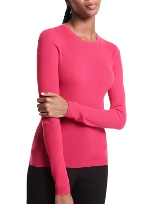 Michael Kors Michael Kors Collection Hutton Ribbed Cashmere Pullover Fuchsia