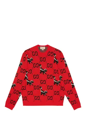 Gucci Gg And Skunk Wool Knit Sweater - Red