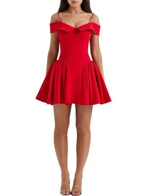 House Of Cb HOUSE OF CB Elida Off-The-Shoulder Mini Dress Salsa