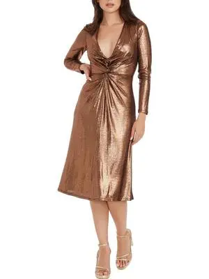 Dress The Population Daria Metallic Fit & Flare Dress - Bronze
