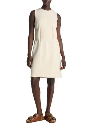 St. John Corset Waist Sleeveless Shift Dress - Ecru