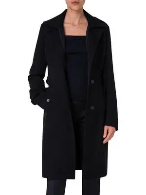 Akris Wool Tricotine Trench Coat - Black 009