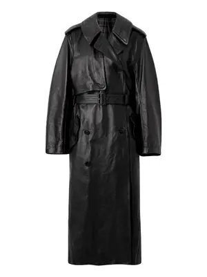 Balenciaga Cocoon Double-breasted Belted Leather Trench - Black