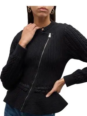 Simkhai Andi Mixed-knit Peplum Jacket - Black