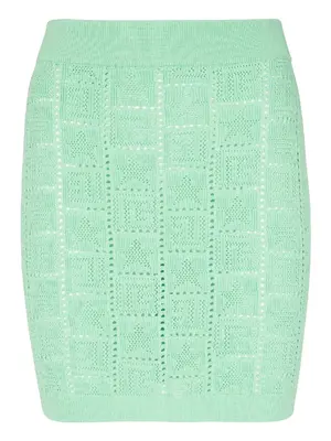 Balmain Pointelle-knit Monogram Miniskirt - Green