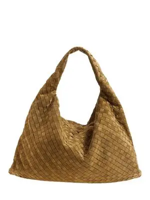 Bottega Veneta Large Hop Intrecciato Hobo Bag - 2859 Mud-m Brass