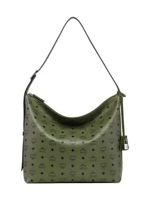 Mcm Aren Visetos Monogram Hobo Bag - Khaki Moss