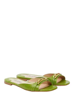 TOM FORD Whitney Snake-effect Leather Slides - Green