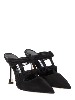 Manolo Blahnik Kerua Suede Mules - Black