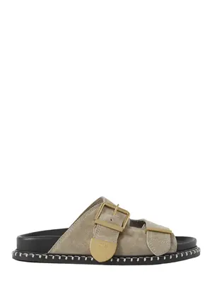 Chloé Net Sustain Rebecca Whipstiched Suede Slides - Gray