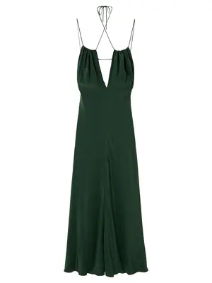 TOTEME Gathered Silk-satin Maxi Dress - Green