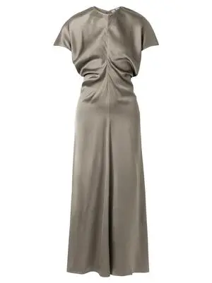 TOTEME Draped Satin Maxi Dress - Taupe