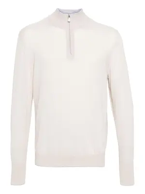 Eleventy Half-zip Wool Jumper - Neutrals