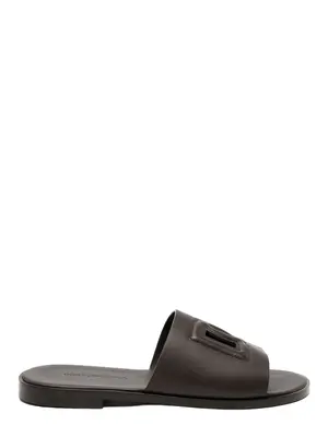 Dolce & Gabbana Embossed Leather Slides - Brown