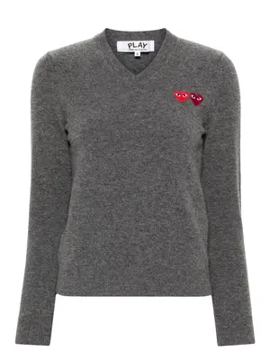 Play Comme Des Garcon Double Heart Wool Jumper - Grey