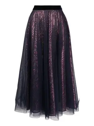 Talbot Runhof Bayadere Sequined Midi Skirt - Purple