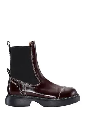 GANNI Mid Chelsea Boots - Burgundy Red