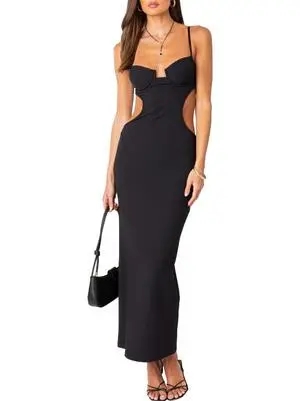 EDIKTED Cutout Ribbed Maxi Dress - Black