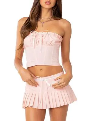 EDIKTED Karmen Lace-up Corset Crop Top - Pink