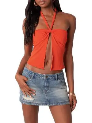 EDIKTED Julia Split Front Halter Top - Orange