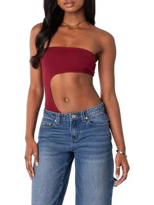 EDIKTED Indy Cutout Strapless Bodysuit - Burgundy