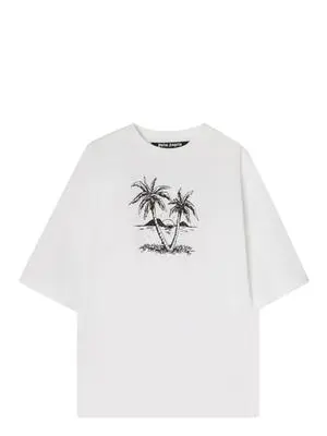 Palm Angels Sunset Palms Logo Over Tee 'optical - White
