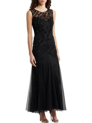 Pisarro Nights Geometric Beaded Gown - Black 001