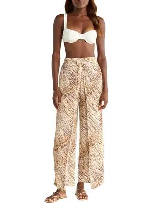 Elan Print Cover-up Wrap Pants - Neutral Sahara