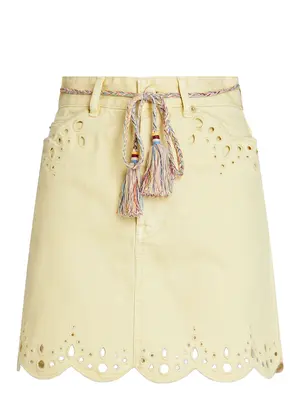 Zimmermann Broderie Anglaise-trimmed Denim Mini Skirt - Pastel Yellow