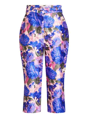 Zimmermann Belted Floral-print Silk-satin Tapered Pants - Purple