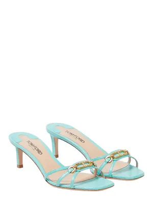 TOM FORD Whitney Embellished Leather Mules - Blue