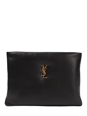 Saint Laurent Calypso Large Leather Pouch - Black