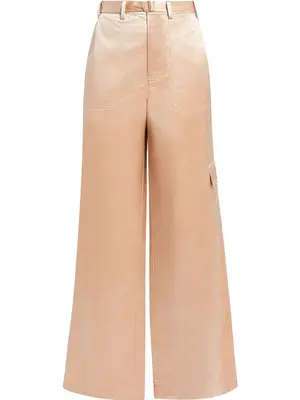 Staud Belted Satin Palazzo Pants - Neutrals
