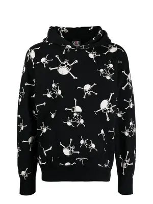 SAINT MXXXXXX Skull-print Cotton Hoodie - Black
