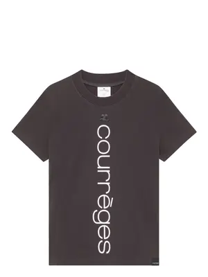 COURREGES Logo-print Organic-cotton T-shirt - Grey