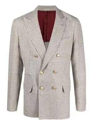 Brunello Cucinelli Prince Of Wales Checked Blazer - White