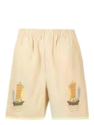 BODE Illustration-print Cotton Deck Shorts - Yellow