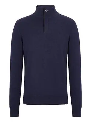 Zegna Oasi Cashmere Zip Mock Neck Sweater - Navy