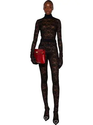Saint Laurent Legging Tights In Stretch Lace - Black