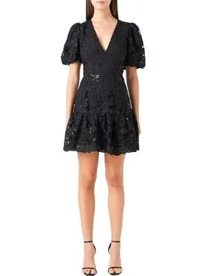 Endless Rose Sequin Lace Fit & Flare Minidress - Black