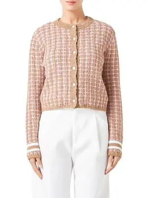 Endless Rose Check Cardigan - Camel/pink