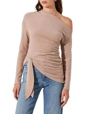 Astr The Label One-shoulder Tie Hem Knit Top - Ashy Taupe