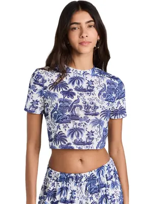 Staud Fernanda Toile Print Top - Blue Toile