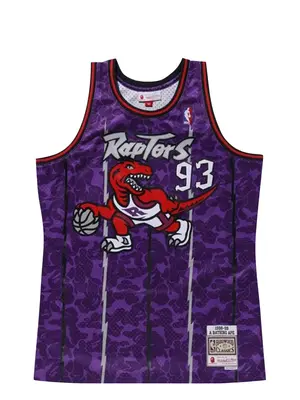 A BATHING APE X Mitchell & Ness Raptors Camo Basketball Swingman Jersey - Purple